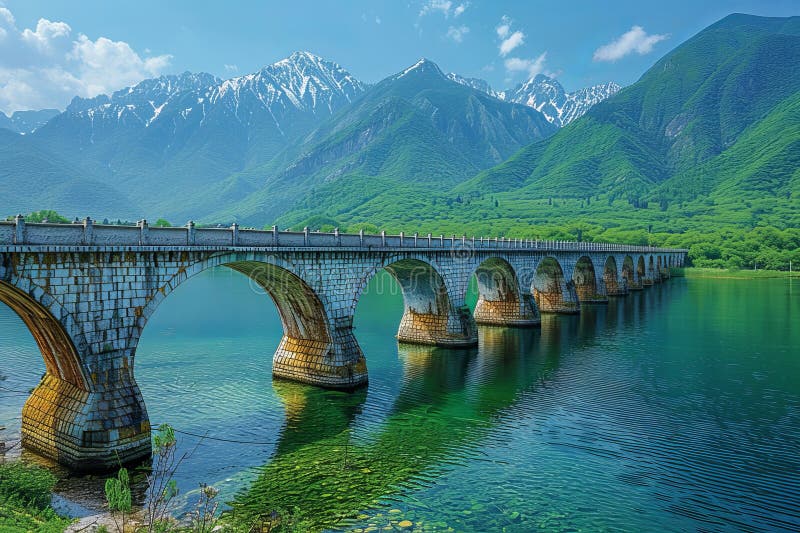 Elevated Freeway on Pillars a Modern Bridge Spanning Over Water with ...