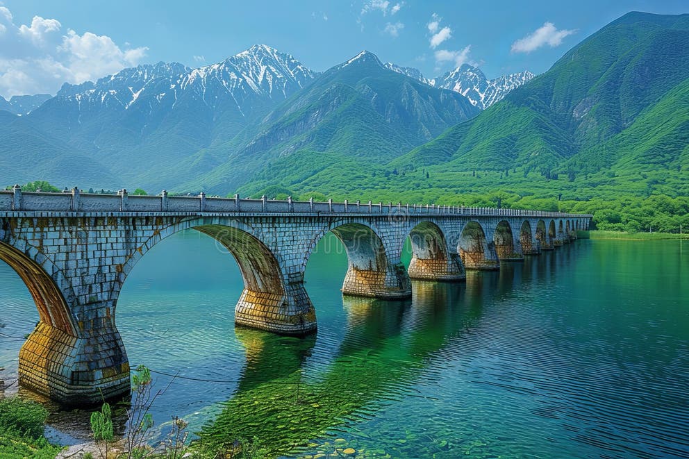Elevated Freeway on Pillars a Modern Bridge Spanning Over Water with ...