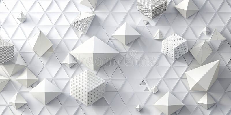 Elevated Geometry White Polyhedra on Triangular Grid Stock Illustration ...
