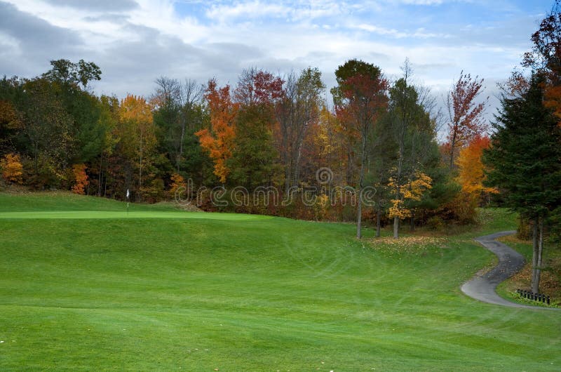 Elevated Golf Green and Flag in Fall Season Stock Photo - Image of ...
