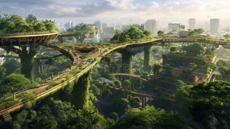 Elevated Green Walkways Blending with Urban Landscape Stock Image ...