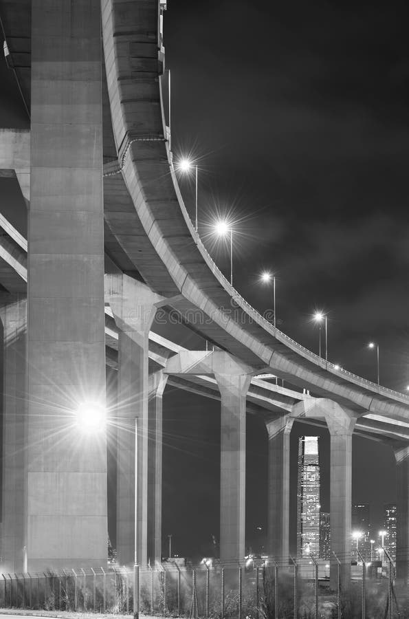Elevated Highway and Bridge in Hong Kong City at Night Stock Photo ...