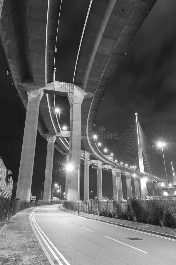 Elevated Highway and Bridge at Night Stock Image - Image of city ...