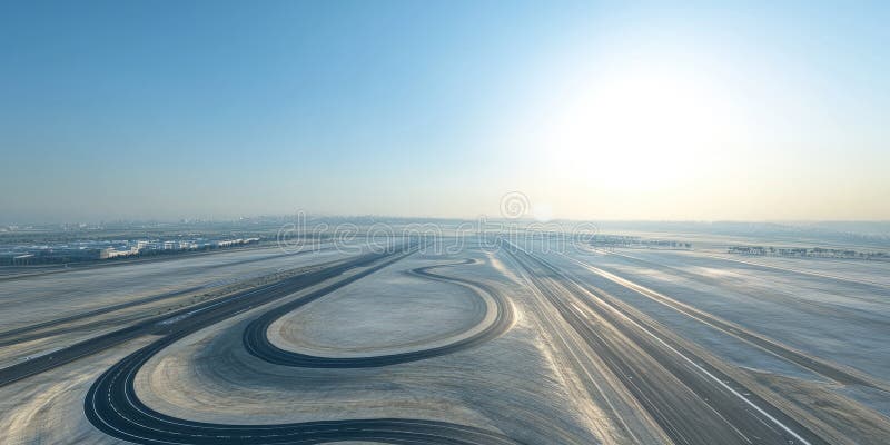 Elevated Highway Curves Over Water at Sunset, Modern Infrastructure and ...