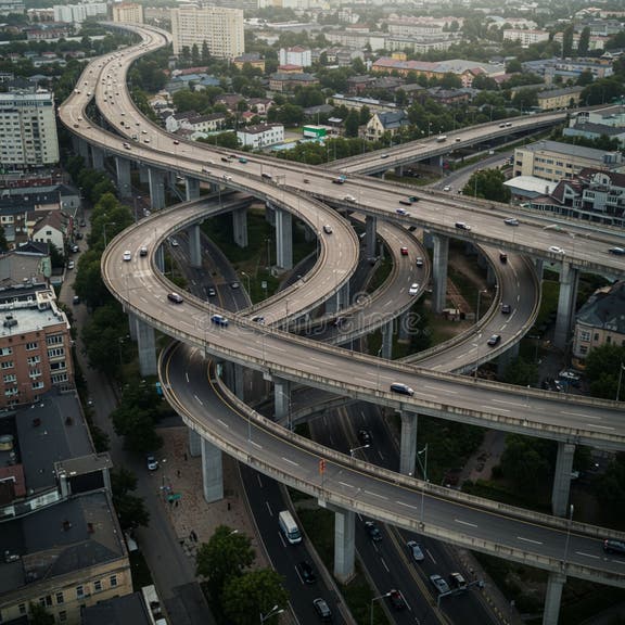 Elevated Highway Interchange with Multiple Looping Overpasses, Located ...