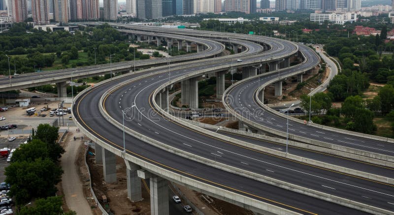 Elevated Highway Interchange Over Cityscape Modern Infrastructure Urban ...
