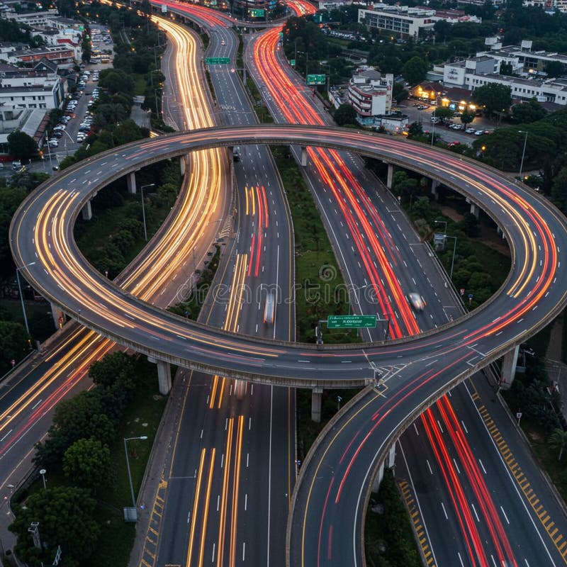 Elevated Highway Interchange with a Prominent Circular Overpass Creates ...