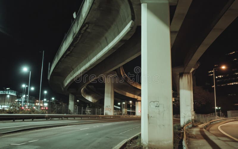 Elevated Highway at Night Urban Concrete Structure Stock Illustration ...