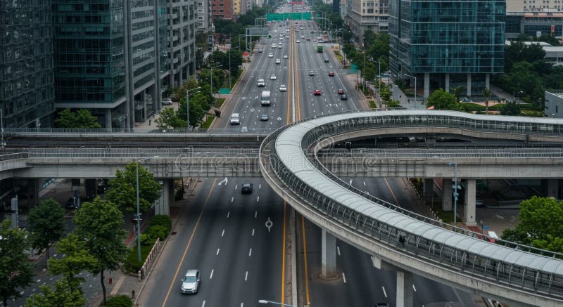 Elevated Highway Overpass Cityscape Aerial View Stock Illustration ...
