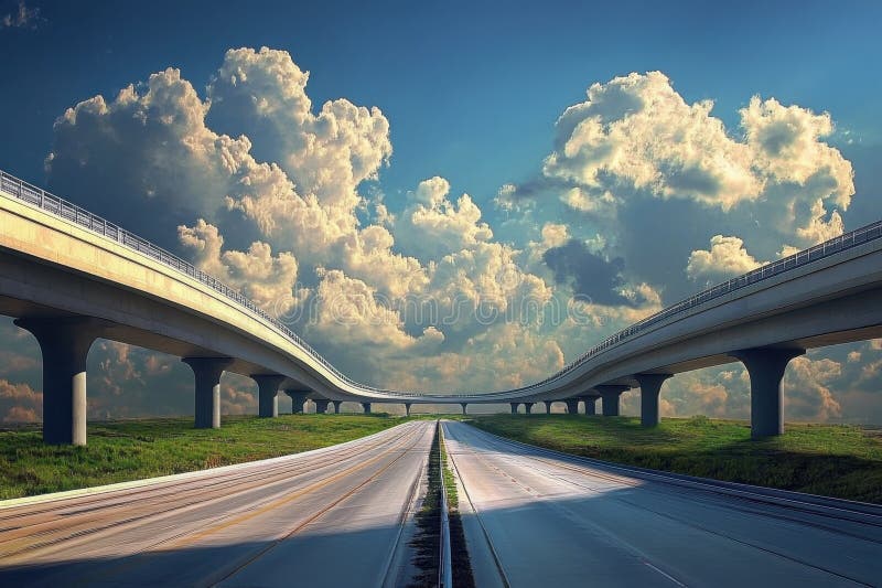Elevated Highway Stretching into the Distance Under Dramatic Cloud ...