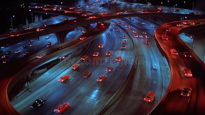 Elevated Highway Traffic at Night, Red and Blue City Lights Stock ...