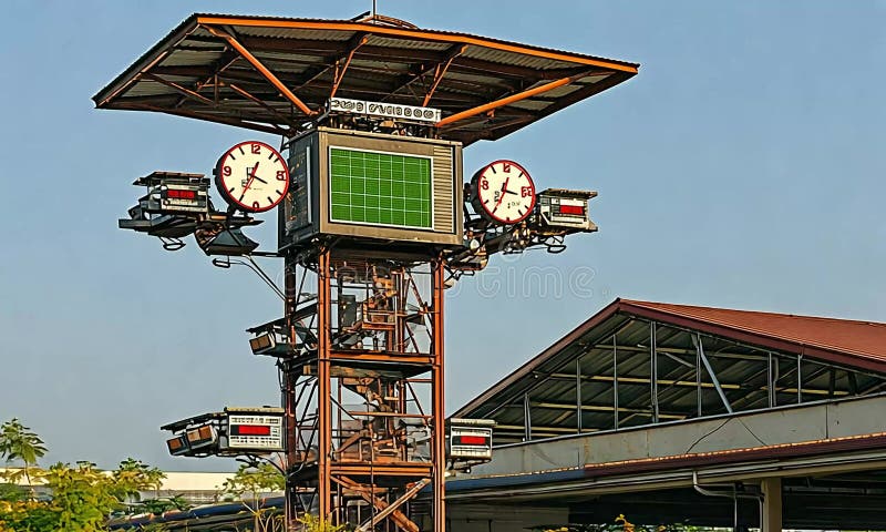 Elevated Industrial-style Clock Tower with Digital Display Stock ...