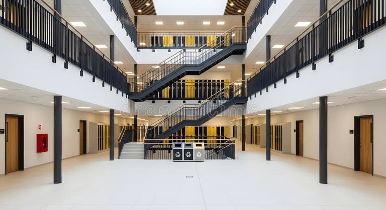 Modern School Atrium with Light, Space, and Connectivity Stock ...