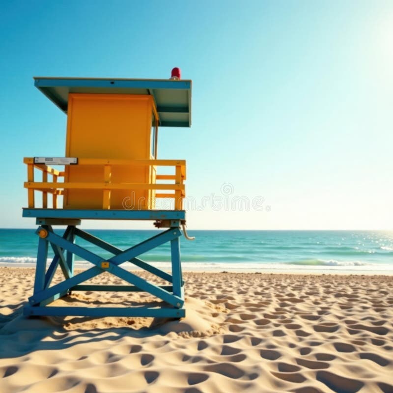 Elevated Lifeguard Stand Overlooking Sandy Beach, Open, Landscape Stock ...