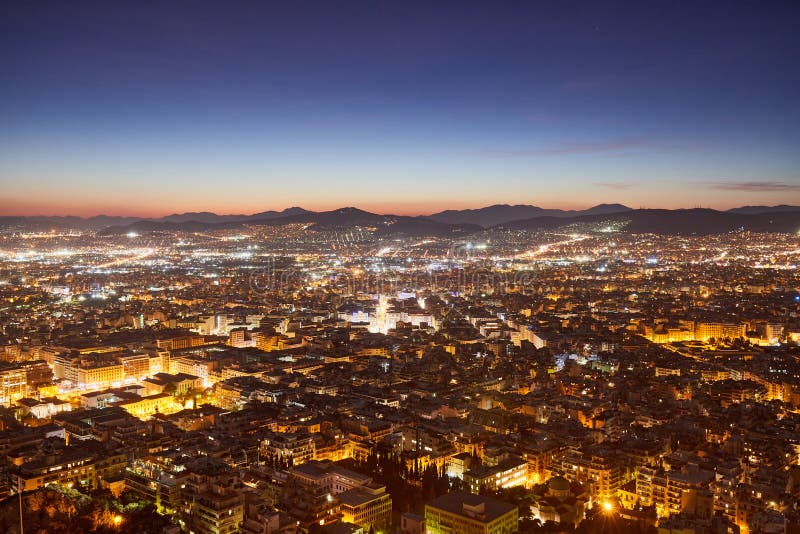 Night cityscape of Athens stock image. Image of city - 218520059