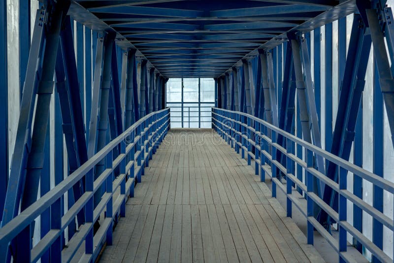 An Elevated Pedestrian Crosswalk Over Motorway. View Inside Stock Image ...