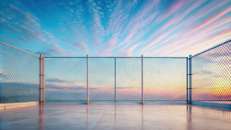 Elevated Perspective of Chain Link Fence at Sunset. Generative AI Stock ...