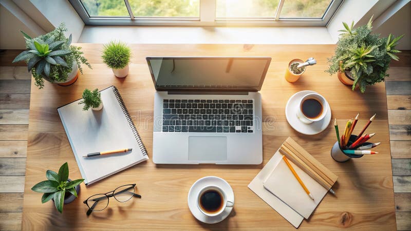 Elevated Perspective of a Creative Workspace Detailed InDesign Template ...