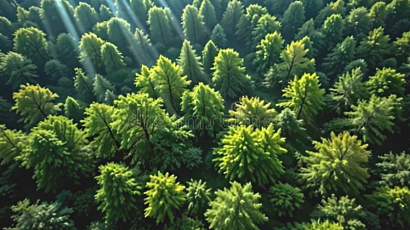 An Elevated Perspective of a Forest with Sunlight Streaking through ...