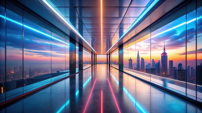 Elevated Perspective of a Futuristic Corridor with Panoramic City ...