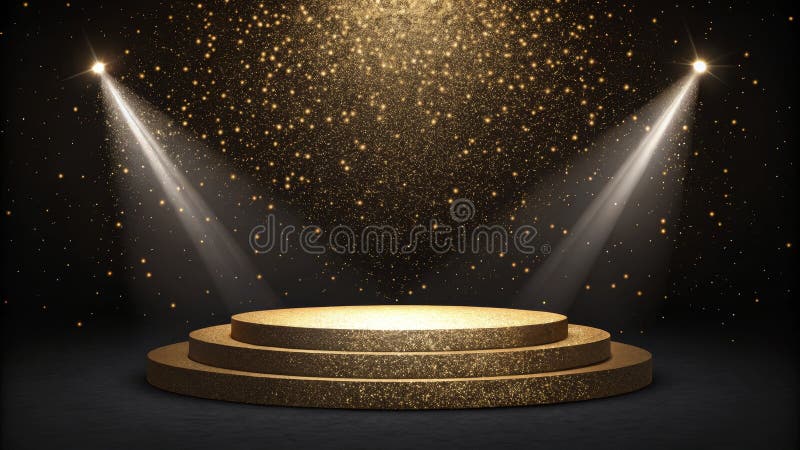Elevated Perspective Glittering Gold Podium, Spotlight, Celebration ...