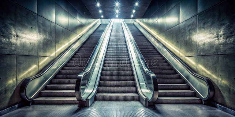 Elevated Perspective of a Modern Escalator System in a Subterranean ...