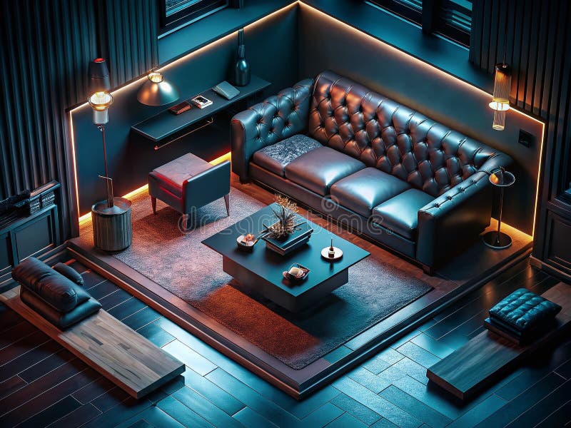 Elevated Perspective of a Modern Masculine Office a Study in ...