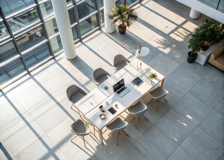Elevated Perspective of a Modern Office Workspace a Comprehensive View ...