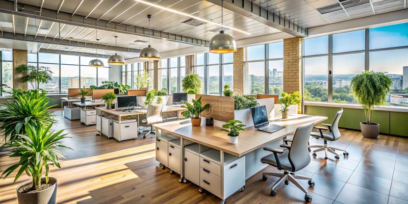 Elevated Perspective of a Modern Office Workspace a Designers Dream ...