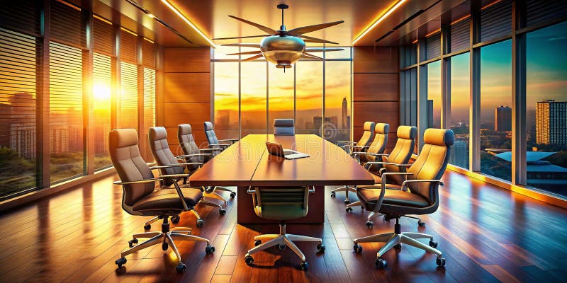 Elevated Perspective of a Professional Conference Table Stacked ...