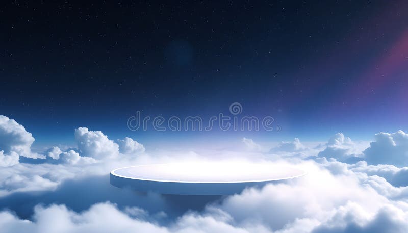 A Platform Above the Clouds Under a Starry Night Sky Stock Illustration ...
