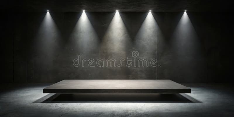 Elevated Platform Concrete, Five Lights, Dark Studio Stock Illustration ...