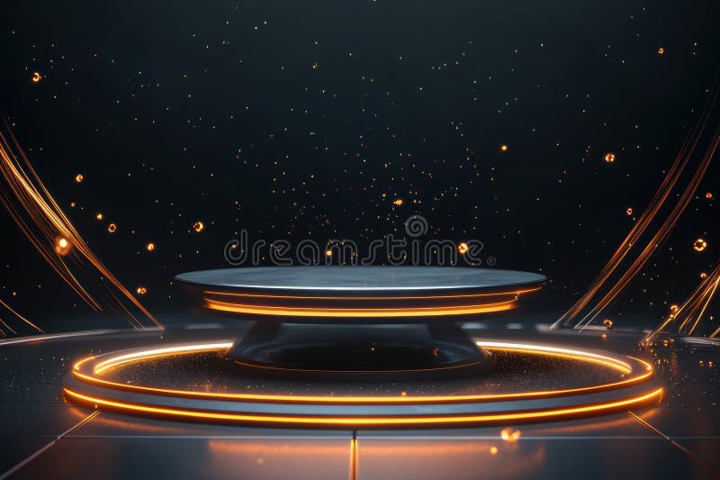 Elevated Platform with Glowing Lights and Particles in Dark Atmosphere ...