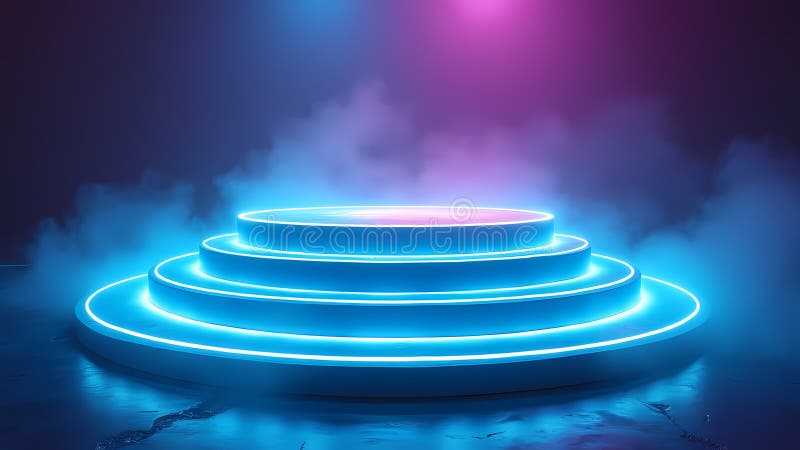 Elevated Platform with Gradient Neon Lighting Effects Stock ...