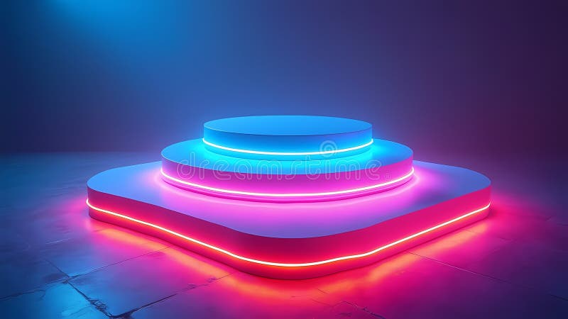 Elevated Platform with Neon Lights and Beams Stock Illustration ...