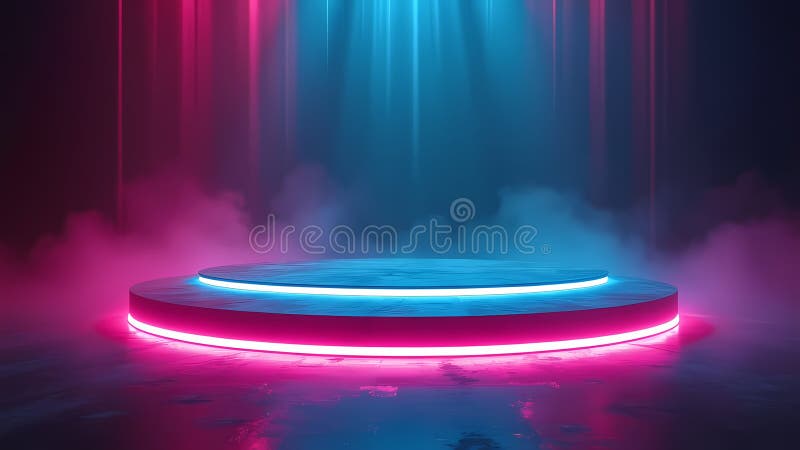 Elevated Platform with Neon Outlines and Shadows Stock Illustration ...