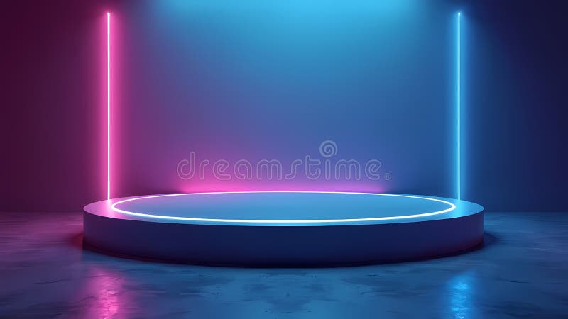 Elevated Platform with Neon Outlines and Shadows Stock Illustration ...