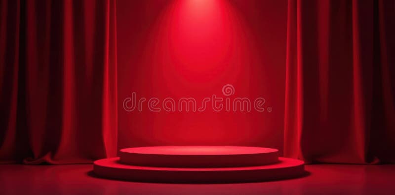 Elevated Platform with Red Spotlight, Velvet Curtain Setting ...