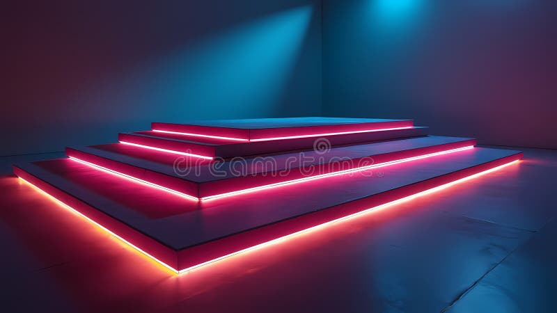 Elevated Platform with Smooth Surface and Neon Lights Stock ...