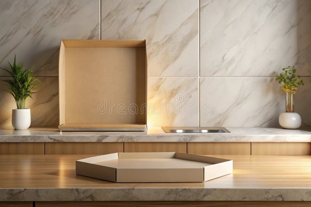 Elevated Product Display on Modern Kitchen Countertop with Subtle ...