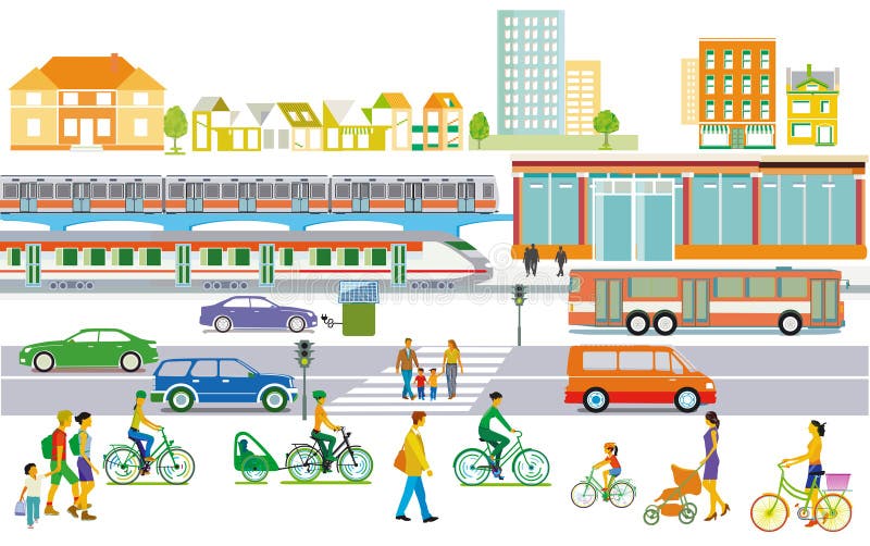 Elevated Railway with Express Train and Bus, Road Traffic ...