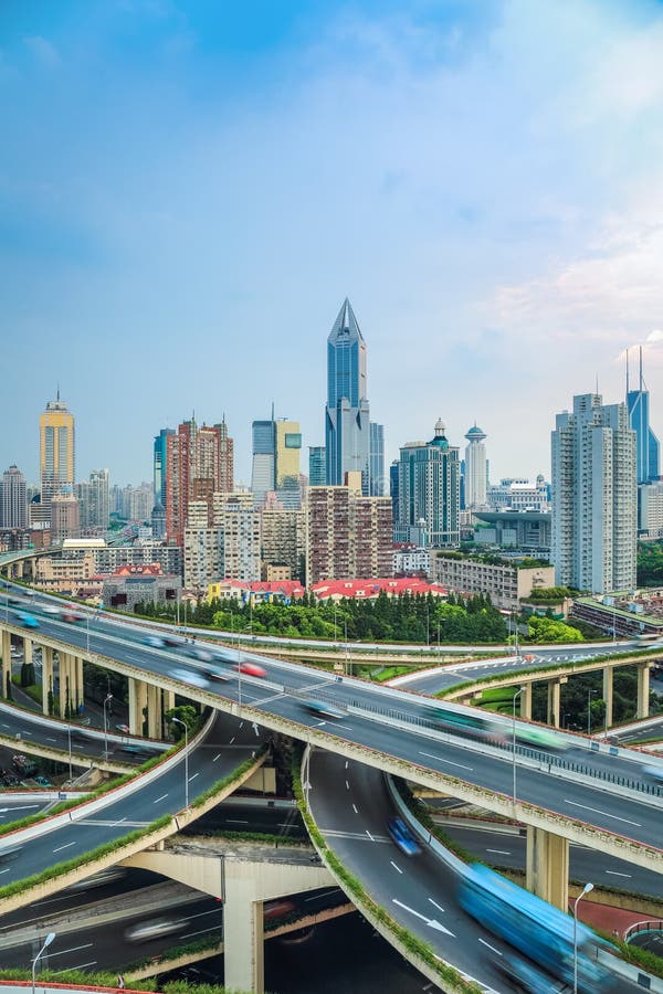 City Elevated Road Junction at Dusk Stock Image - Image of transport ...