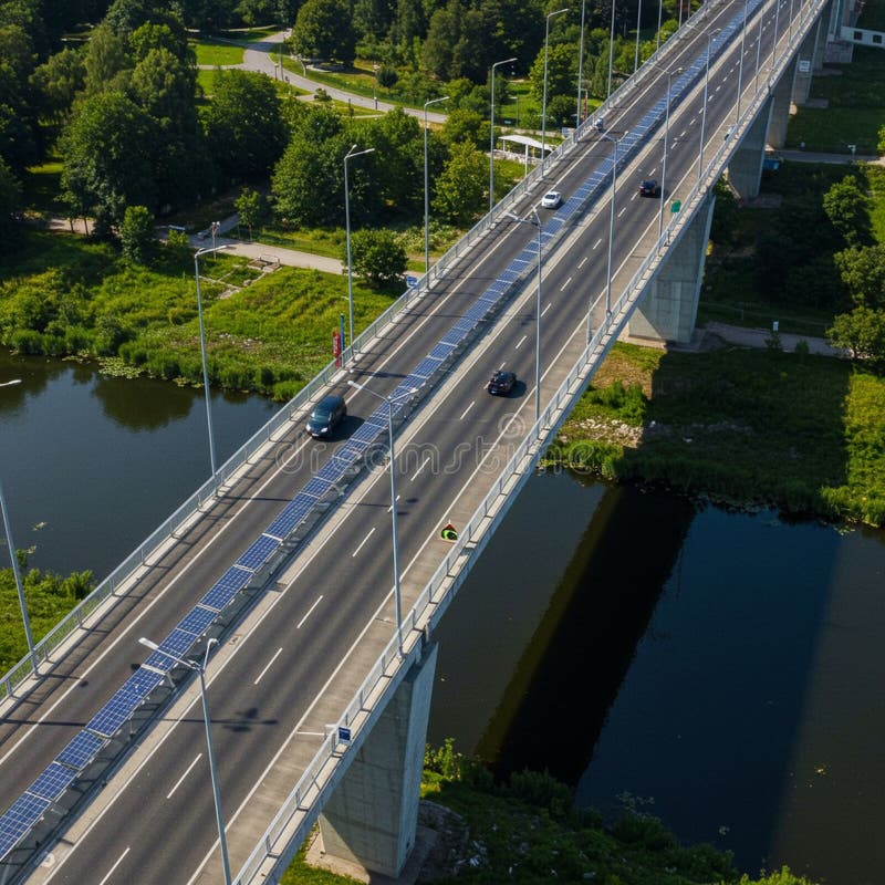 Elevated Roadway with Multiple Lanes Spanning a River, Divided by a ...