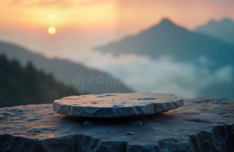 Elevated Rock Platform with Smooth Top Surface in Front of Misty ...