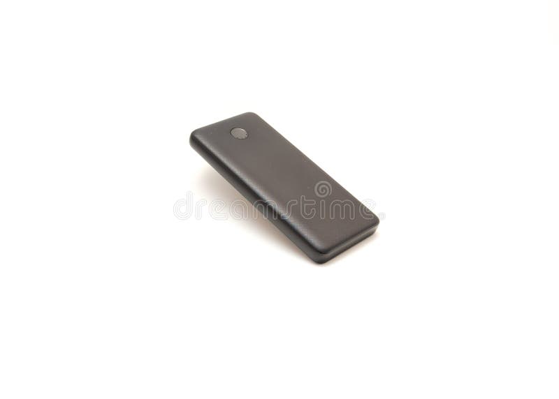 Elevated Side View of Black Plastic Covered Compact Power Bank with on ...