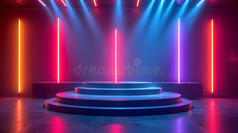 Elevated Stage with Bright Neon Lights & Dynamic Gradient Beams Stock ...