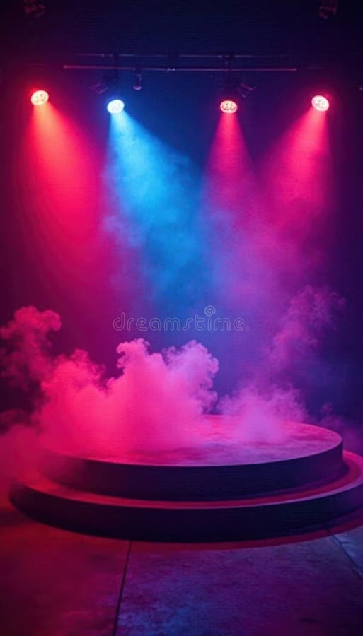 Elevated Stage with Colorful Lighting and Dramatic Smoke Effects ...