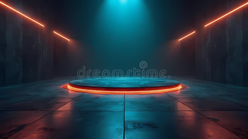 Elevated Stage with Curved Smooth Lines and Neon Lighting Stock ...