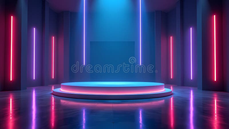 Elevated Stage with Gradient Lighting and Neon Patterns Stock ...
