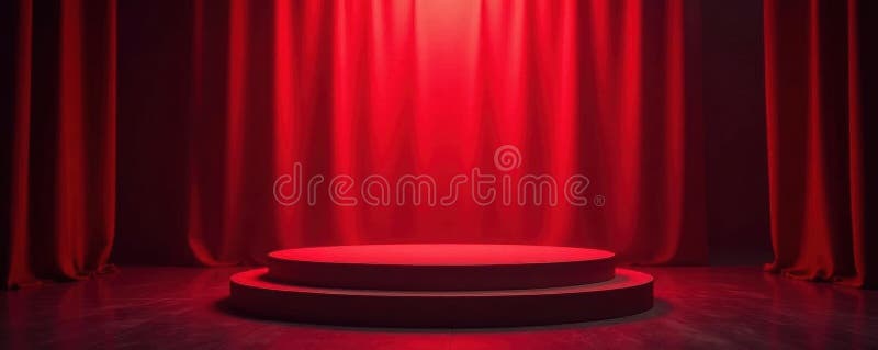 Elevated Stage Platform Bathed in Red Spotlight Dramatic Curtain ...